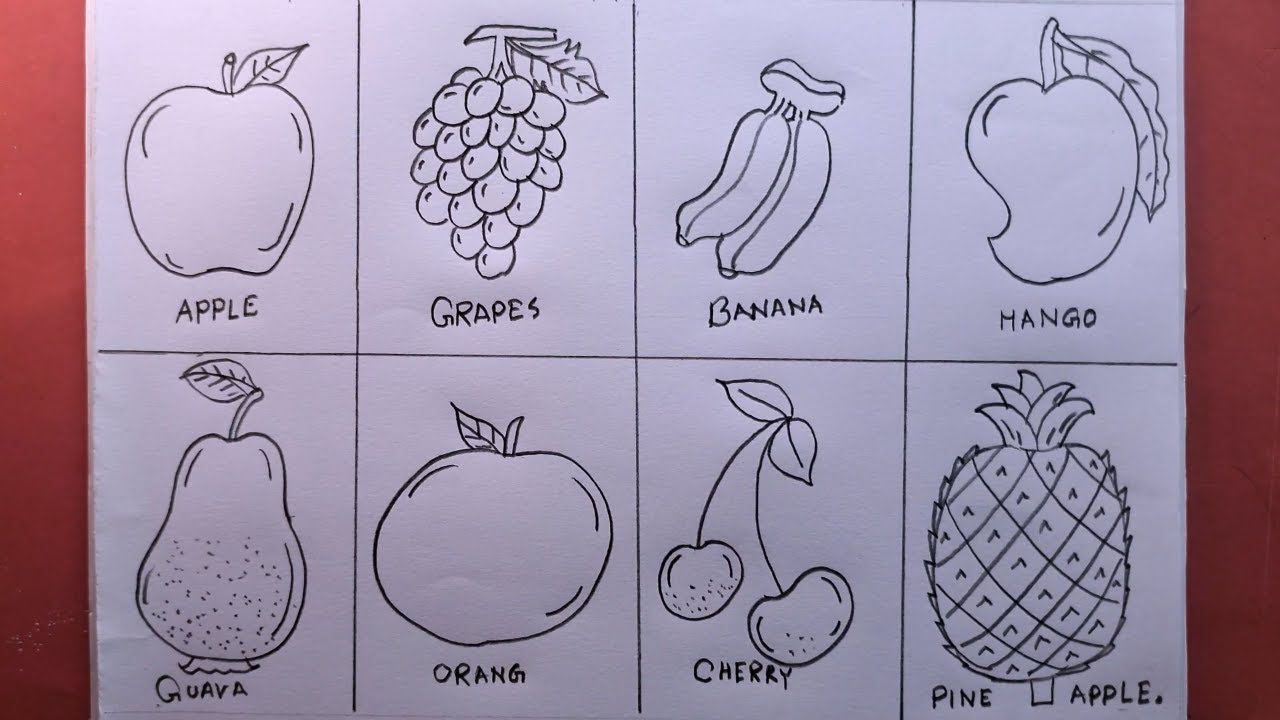 Different Types Of Fruits Drawing/How to Draw 8 Types Of Fruits/Fruits ...
