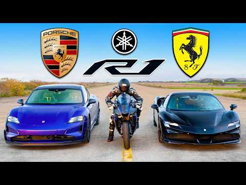 Porsche Taycan Turbo GT v Ferrari SF90 v Yamaha R1M: DRAG YARIŞI
