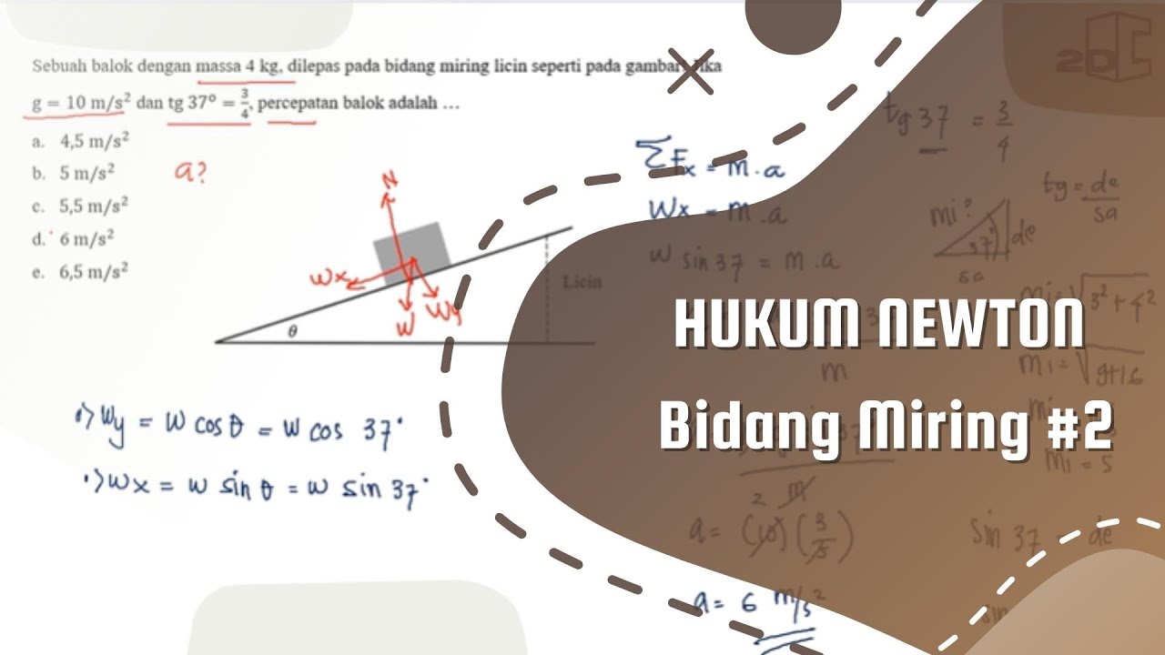 Menghitung Percepatan Benda Pada Bidang Miring Licin (2) [HUKUM NEWTON ...