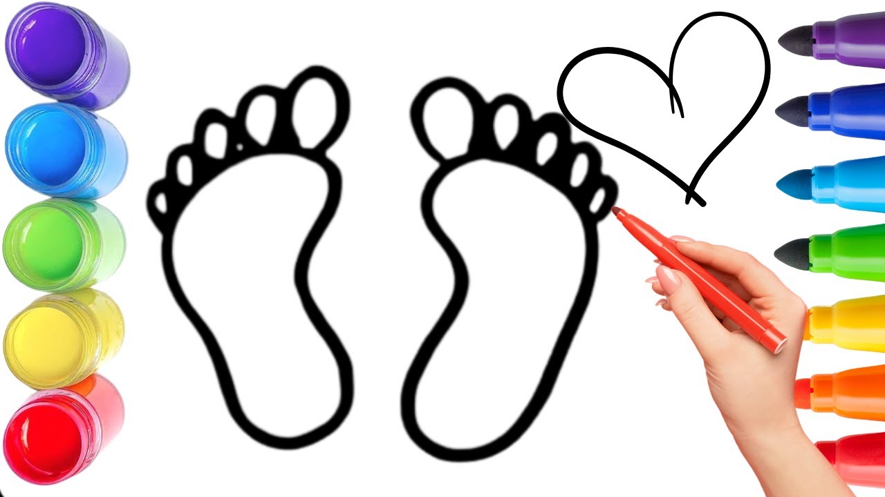 How To Draw cute foot print Drawing, Painting & Coloring For Kids and ...