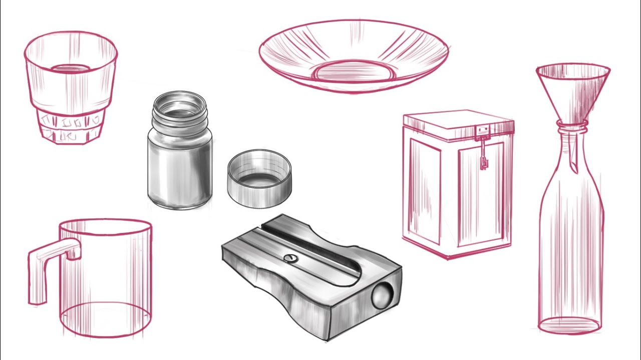 How to Draw Object Drawing with BASIC SHAPES (Color bottle and ...