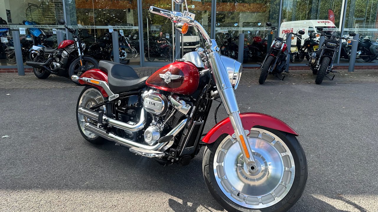 Harley-Davidson Flfbs Fatboy 114 1868 18 (Red/maroon) walkaround with ...