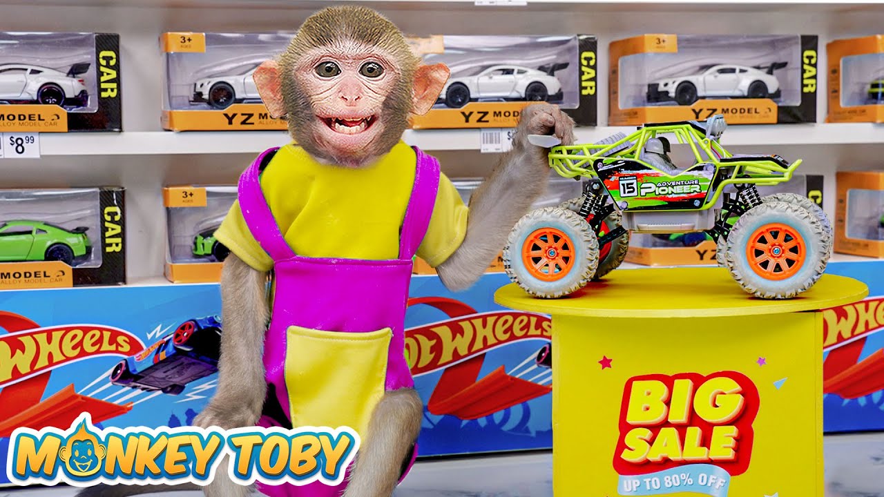 Monkey Toby goes shopping to buy Hot Wheels Monster Truck at the ...