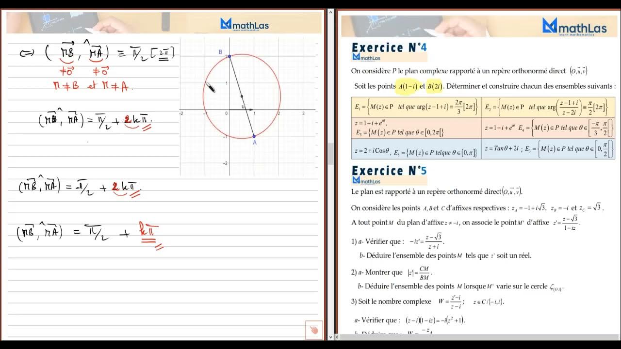 argument de z ensemble des points M complexes 3 ex4 - YouTube