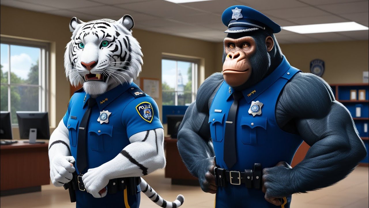 WHITE TIGER AND GORILLA : UNSTOPPABLE POLICE TEAM | KIDS FAIRY TALES ...