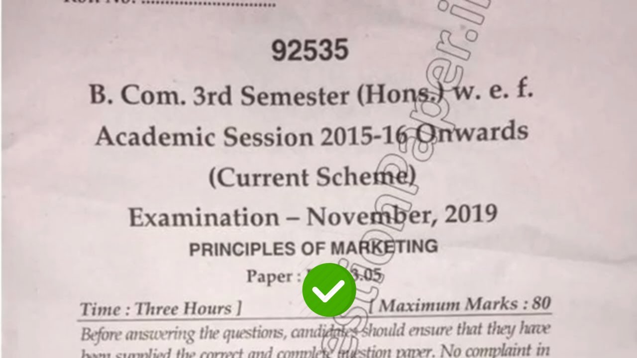 2019 Mdu BCom Hons 3rd Sem Principles of Marketing Question Paper - YouTube
