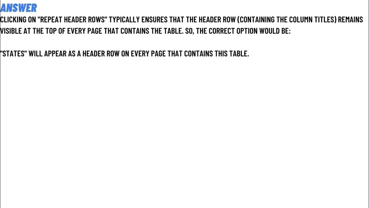 If you click on Repeat Header Rows, what will happen? - YouTube
