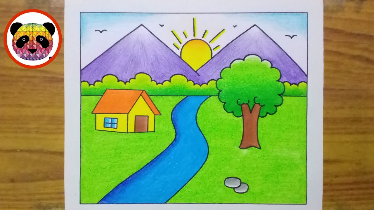Scenery Drawing / Simple Landscape Scenery Drawing / How to Draw ...