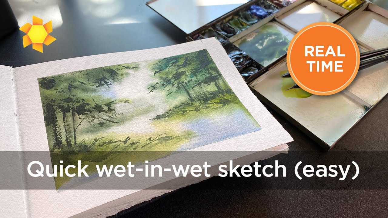 QUICK wet in wet practice watercolor sketch (realtime) - YouTube