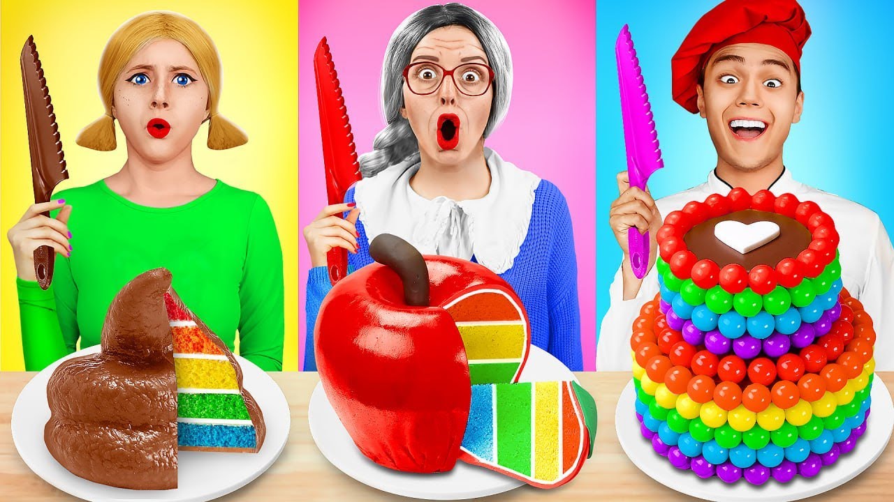 Me vs Grandma vs Chef Cooking Challenge | Who Wins the Cake Decoration ...