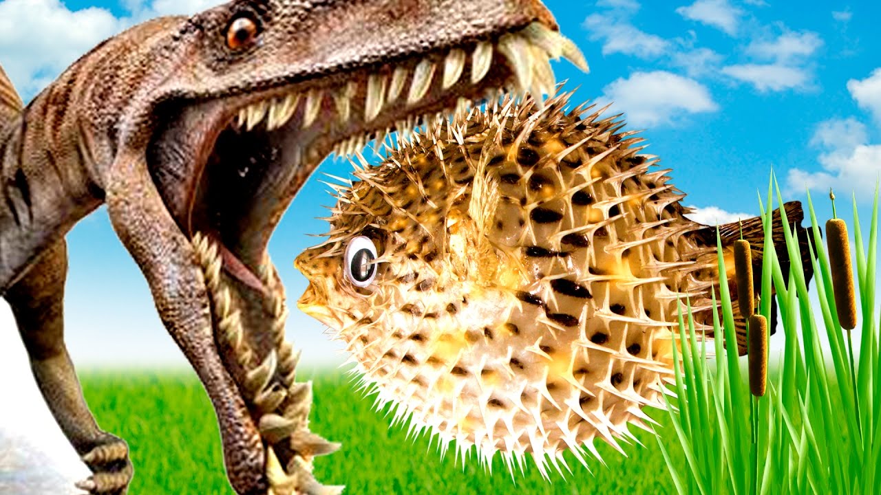 Dinosaurs - Tyrannosaurus VS huge spikey fish appeared in the Cane ...