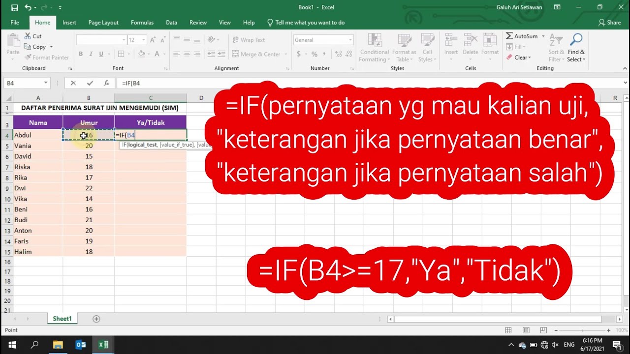 Cara Menggunakan RUMUS IF / FUNGSI IF Secara Sederhana | Gampang Banget ...