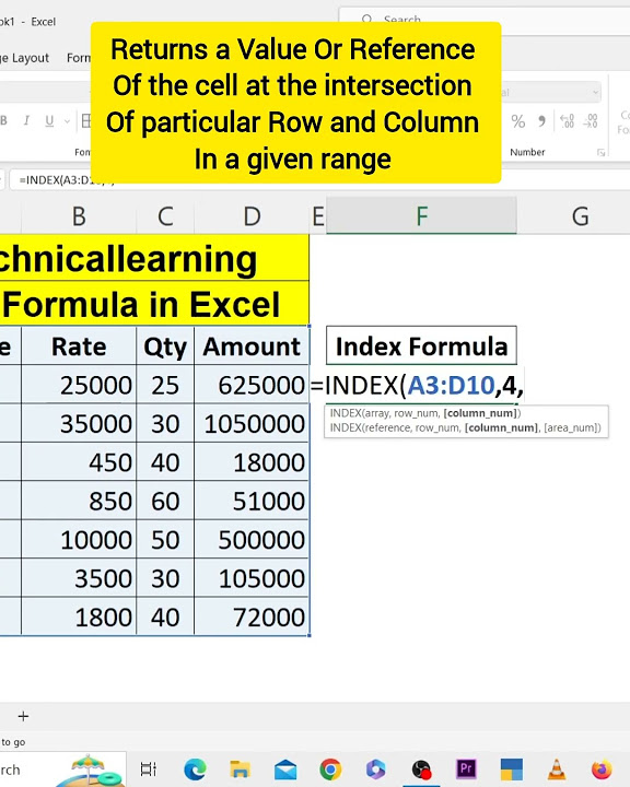 Index Formula In Excel Index Function In Excel Index Indexformula Microsoftexcel Tips 