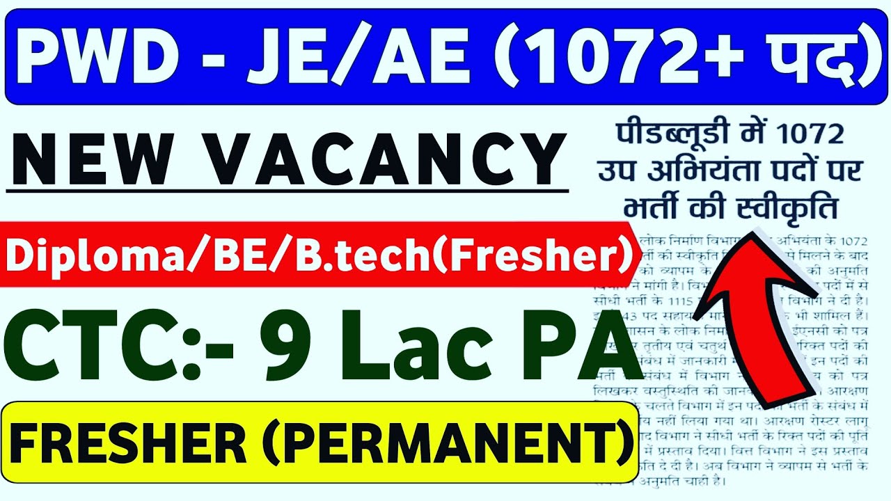 PWD-JE (1072+ POST) Recruitment 2023| Fresher| Diploma, BE, B.tech| PWD ...