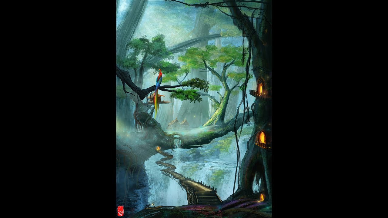 Digital painting progress with Photoshop - Misty elf village - YouTube