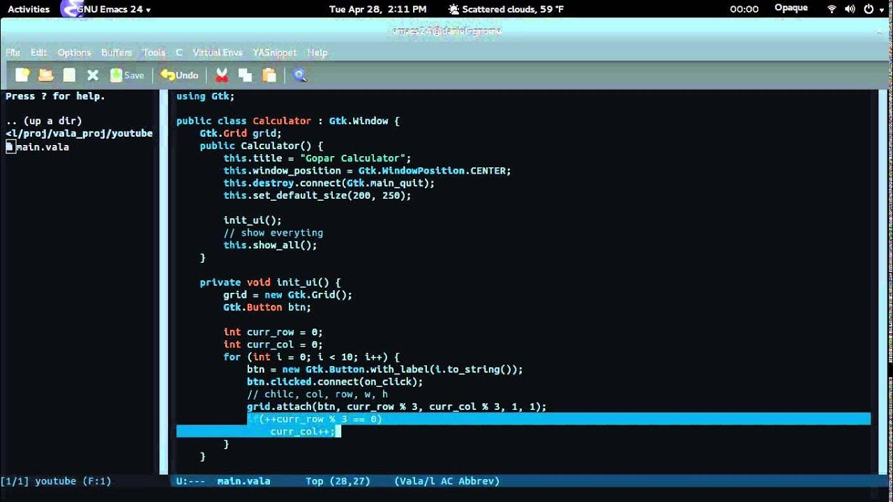 Vala Tutorial Part 7 - Brief intro to Gtk.Grid Layout Container - YouTube