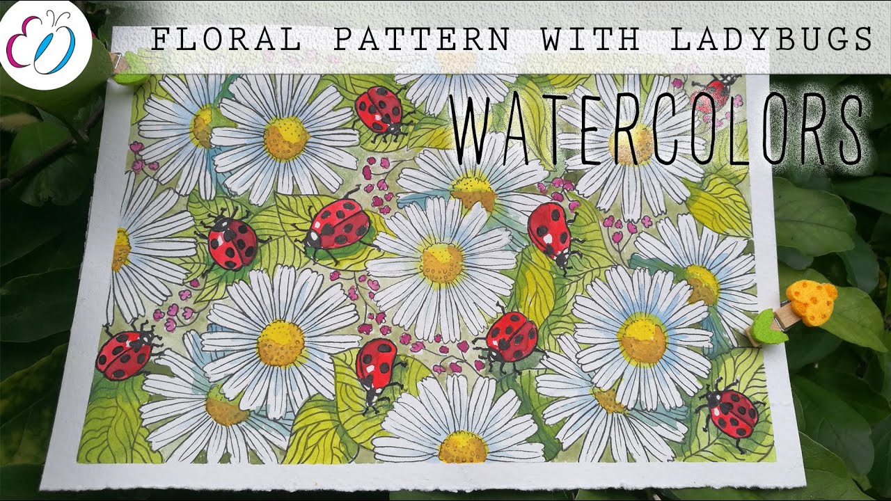 LADYBUG and FLOWER PATTERN watercolor tutorial | Step by Step | # ...