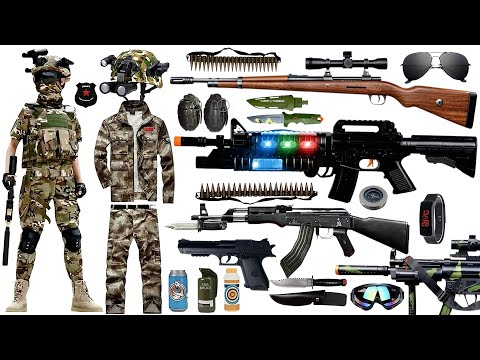 Unboxing special police weapon toy set, m249, AWM sniper gun, ZUi submachine gun.