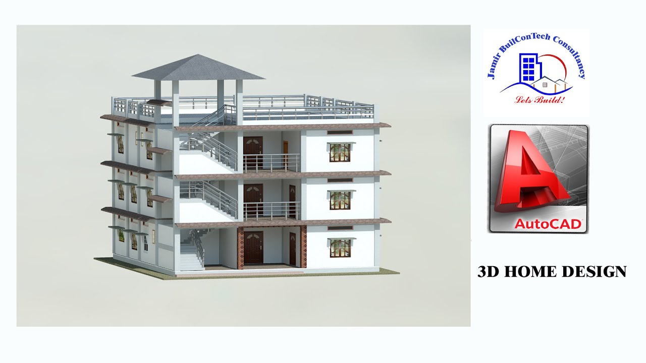 AutoCAD 3D Building Model | G+2 RCC Building (Project2) - YouTube