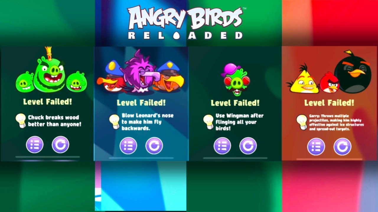 Angry Birds Reloaded - All Level Failed Screens + Boss Battles - YouTube