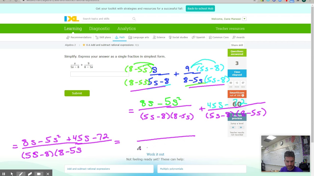 IXL O 6 Add and subtract rational expressions - YouTube