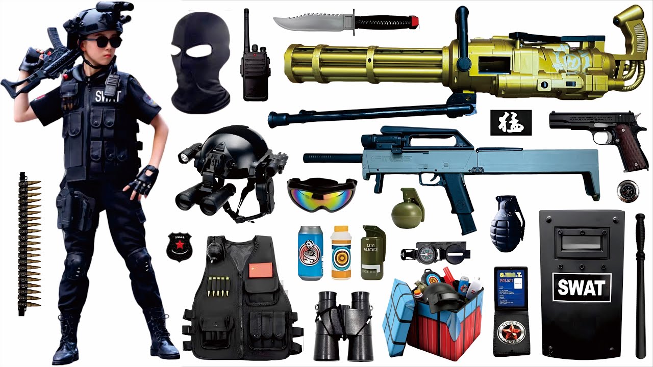 Open box special forces tactical weapon set, Gatling machine gun, FMG9 ...