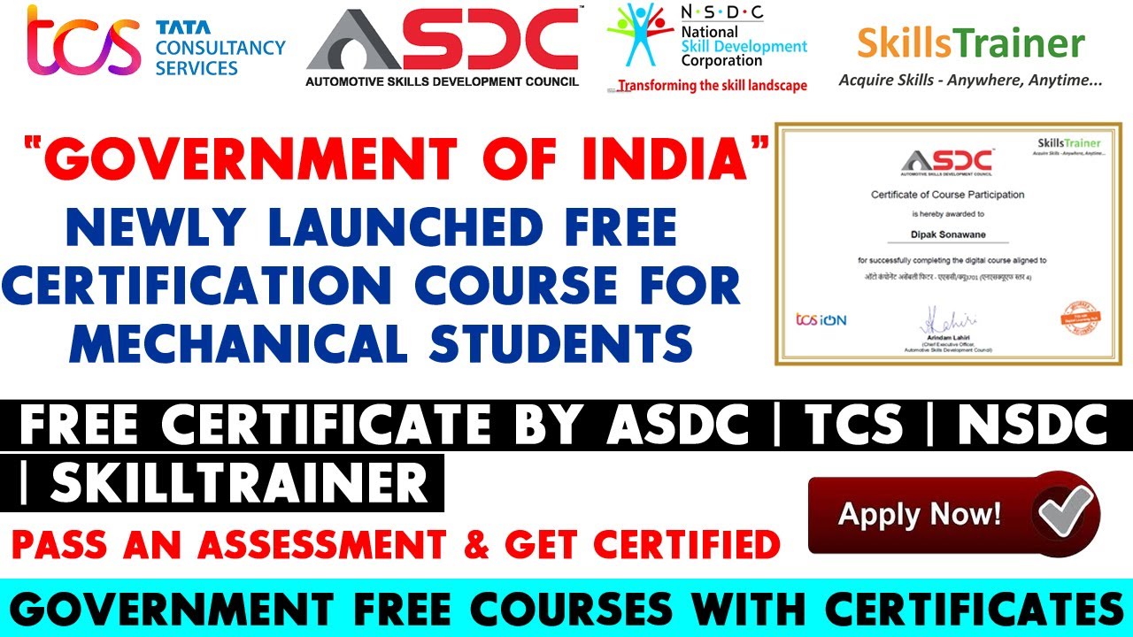 Govt Approved Certificate for Mechanical Students | ASDC | SKILL TRAINER | NSDC | TCS Free ...