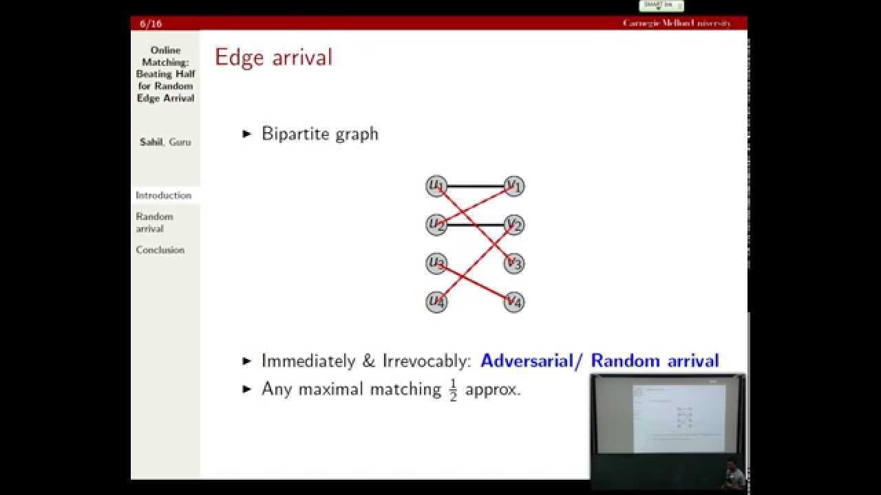 Sahil Singla Online Matroid Intersection Beating Half For Random Arrival Youtube