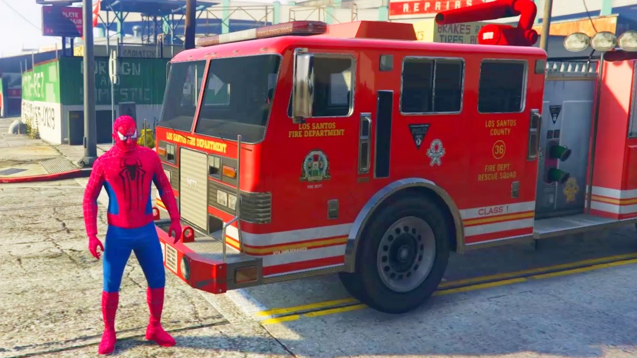 🚗 Spider-Man Ride on a Fire Truck 👍 - YouTube