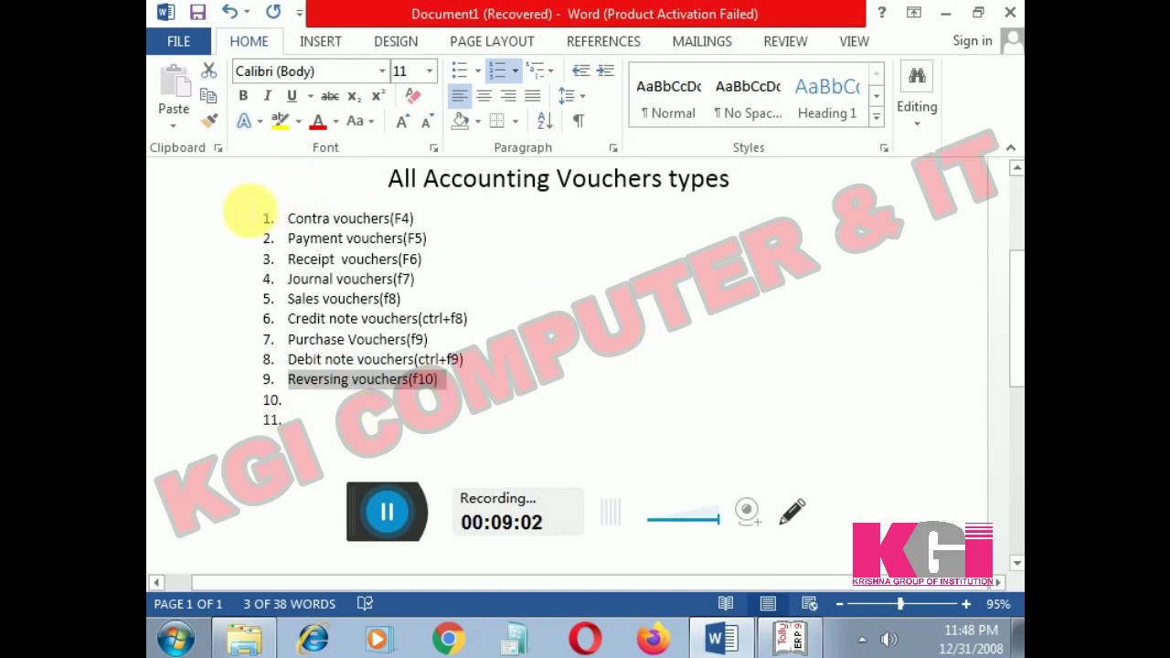 TALLY - ALL ACCOUNTING VOUCHER and their shortcut keys - YouTube