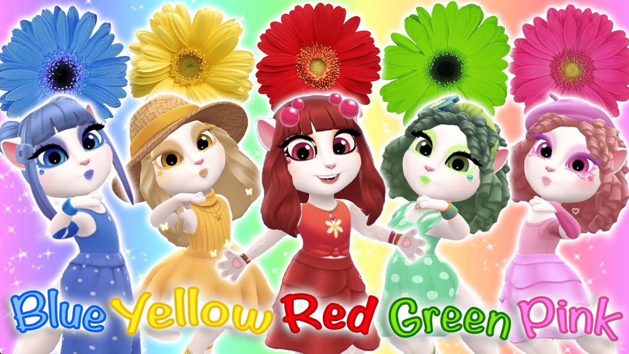 My Talking Angela 2 || Five flowers || Green vS Blue Vs Pink Vs Yellow ...