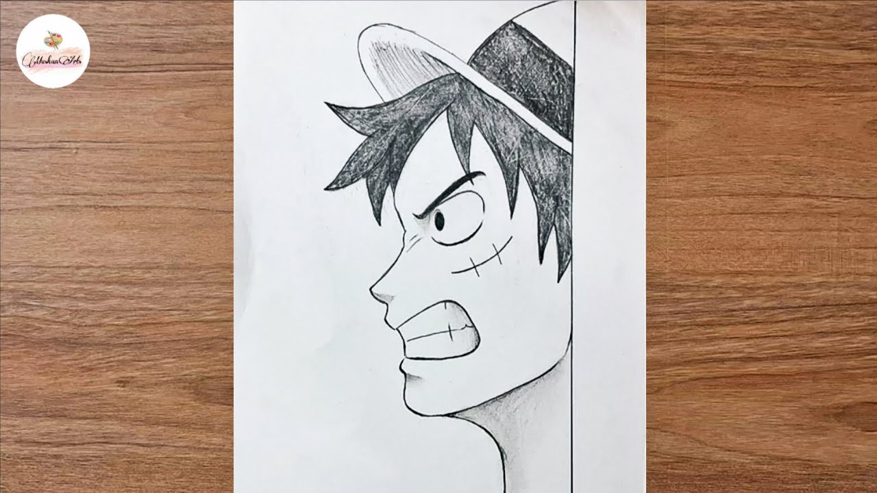 How to draw Monkey D. luffy step by step | Anime character half face ...