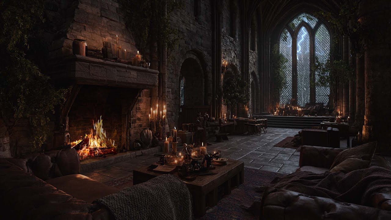 Medieval Castle Ambience – Relaxing Rain, Thunder & Cozy Fireplace ...