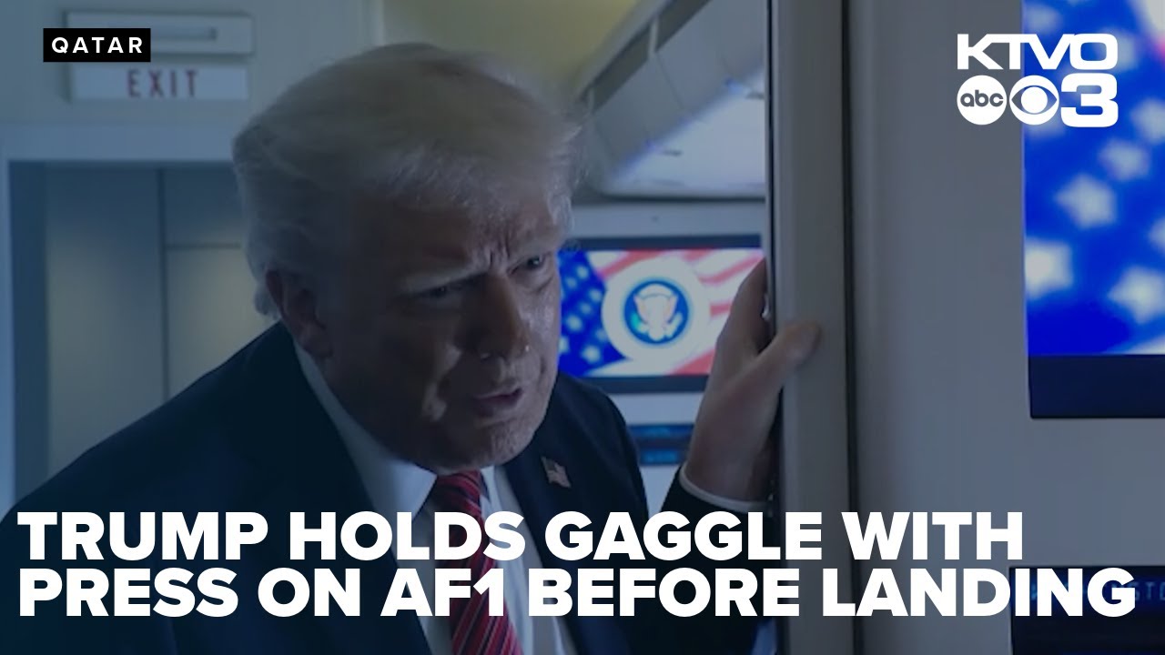 Trump held a gaggle with the press on AF1 before landing in Qatar - YouTube