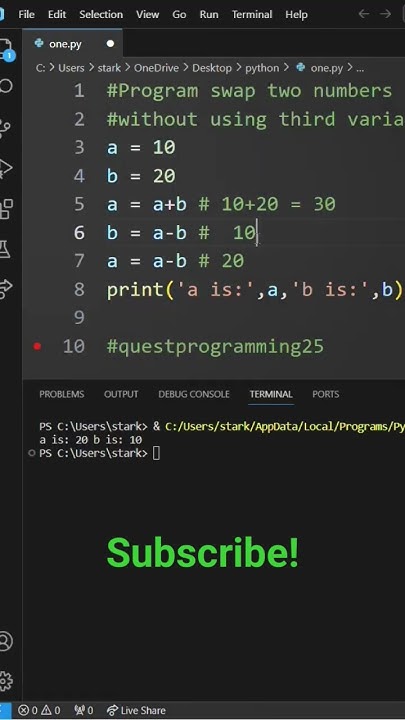 Swap Two Numbers Without Using Third Variable Pythonprogramming Python Pythontelugu 