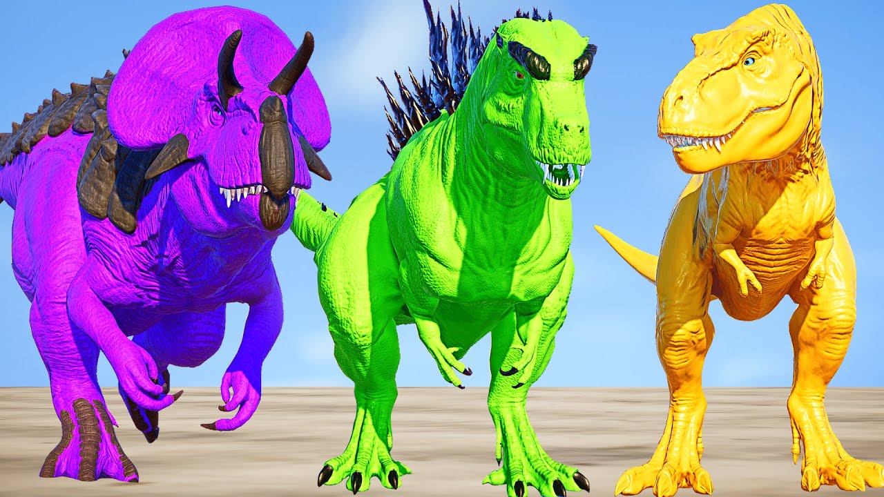 Red & Green Godzilla vs Yellow T-Rex, Ultimasaurus Colorful Dinosaurs ...