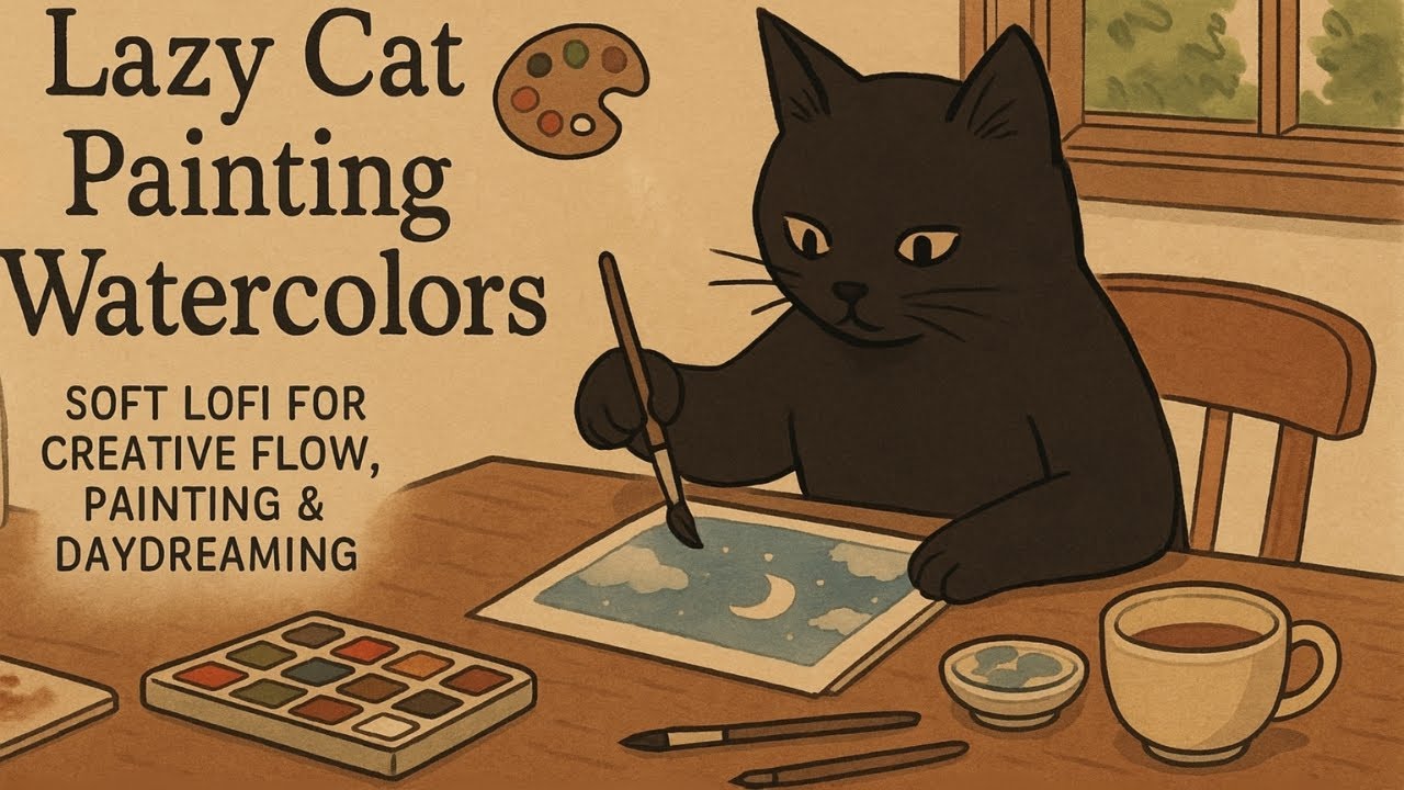 Lazy Cat Painting Watercolors 🎨 | Soft Lofi for Creative Flow, Painting ...