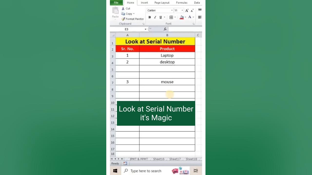 Auto Serial Number In Excel Dynamic Serial Number Exceltech Shorts Shortsvideo 4350