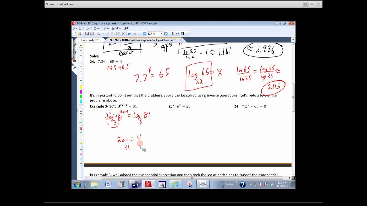 9.6 Math 1010 - Exponential & Logarithmic Equations - YouTube