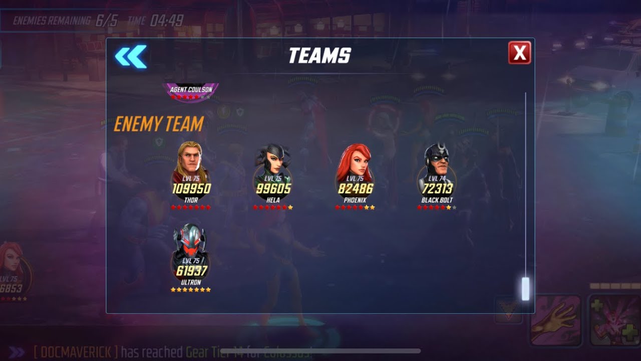 Marvel strike force cyclops vs 7 red thor arena team, r.i.p team - YouTube