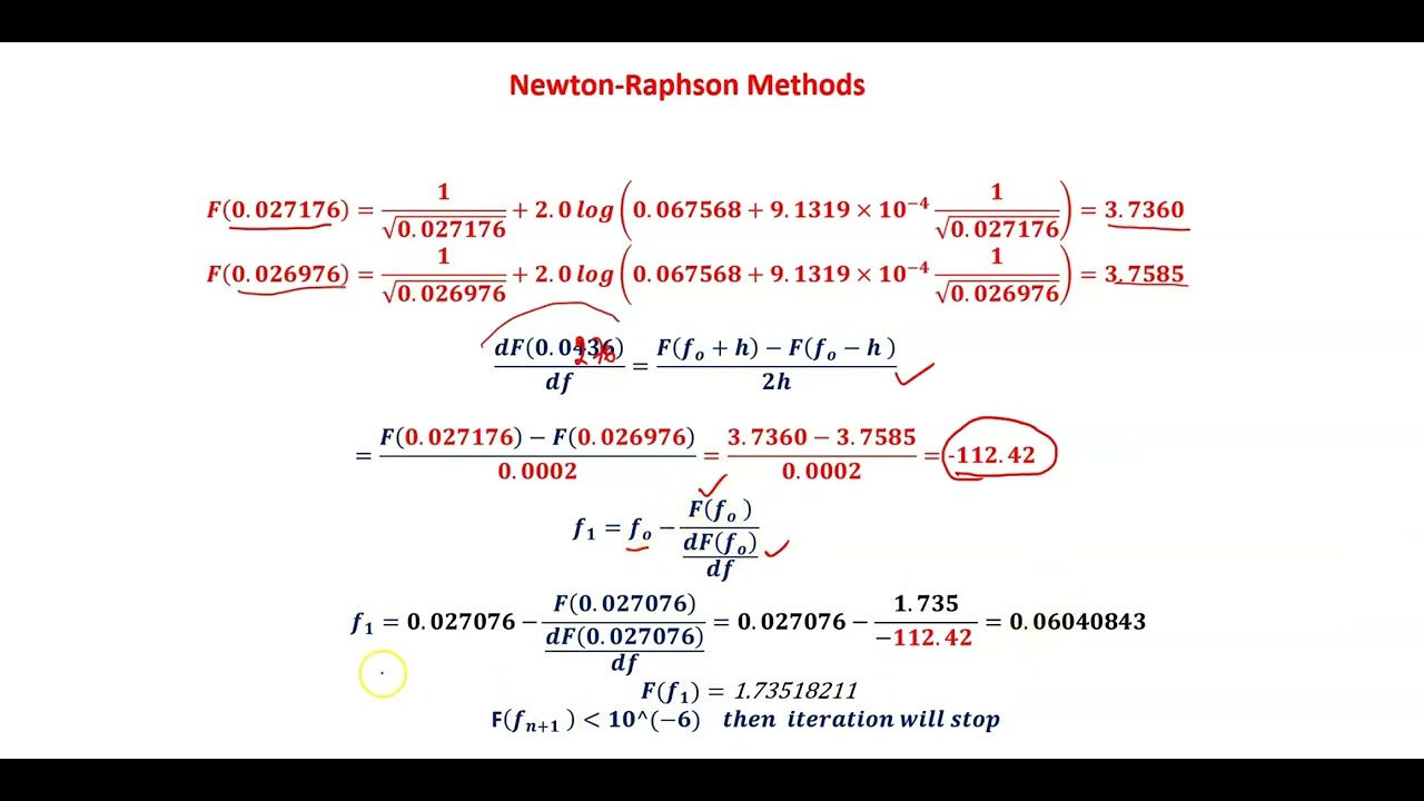 Friction Factor and Pressure drop Calculation: Newton Raphson Method ...
