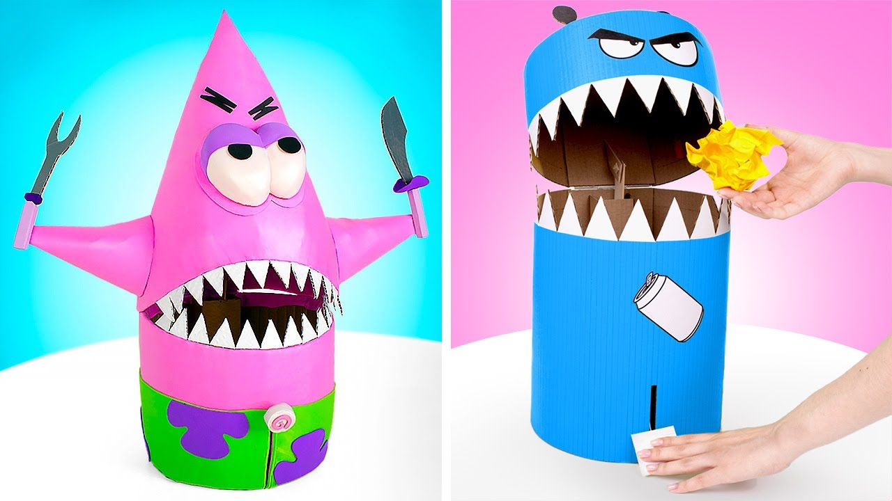 Fun Trash Eating Monsters From Cardboard || DIY Monster Trash Cans ...