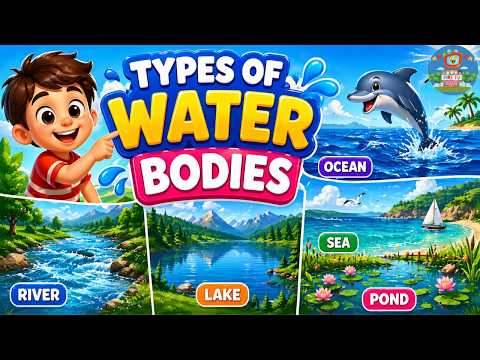 Types of Water Bodies for Kids | Ocean, River, Lake, Pond & Sea | Educational Video for Children