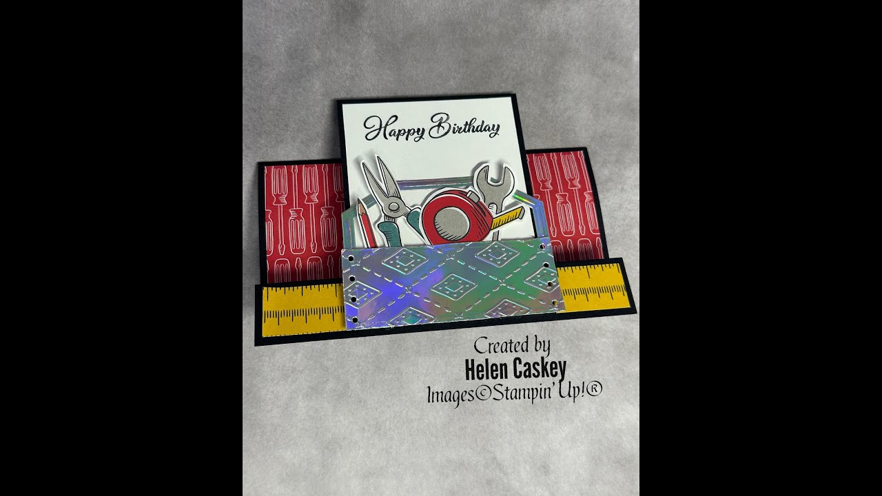 Centre Step Tool Box Card Using Stampin' Up! Trusty Tool DSP - YouTube