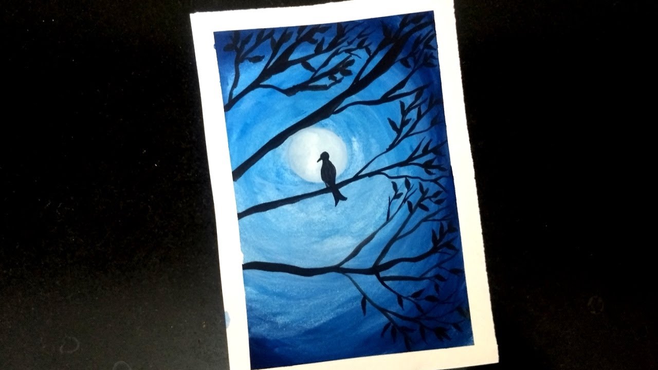 How to draw Poster color Scenery||Poster Colour Moonlight Scenery ...