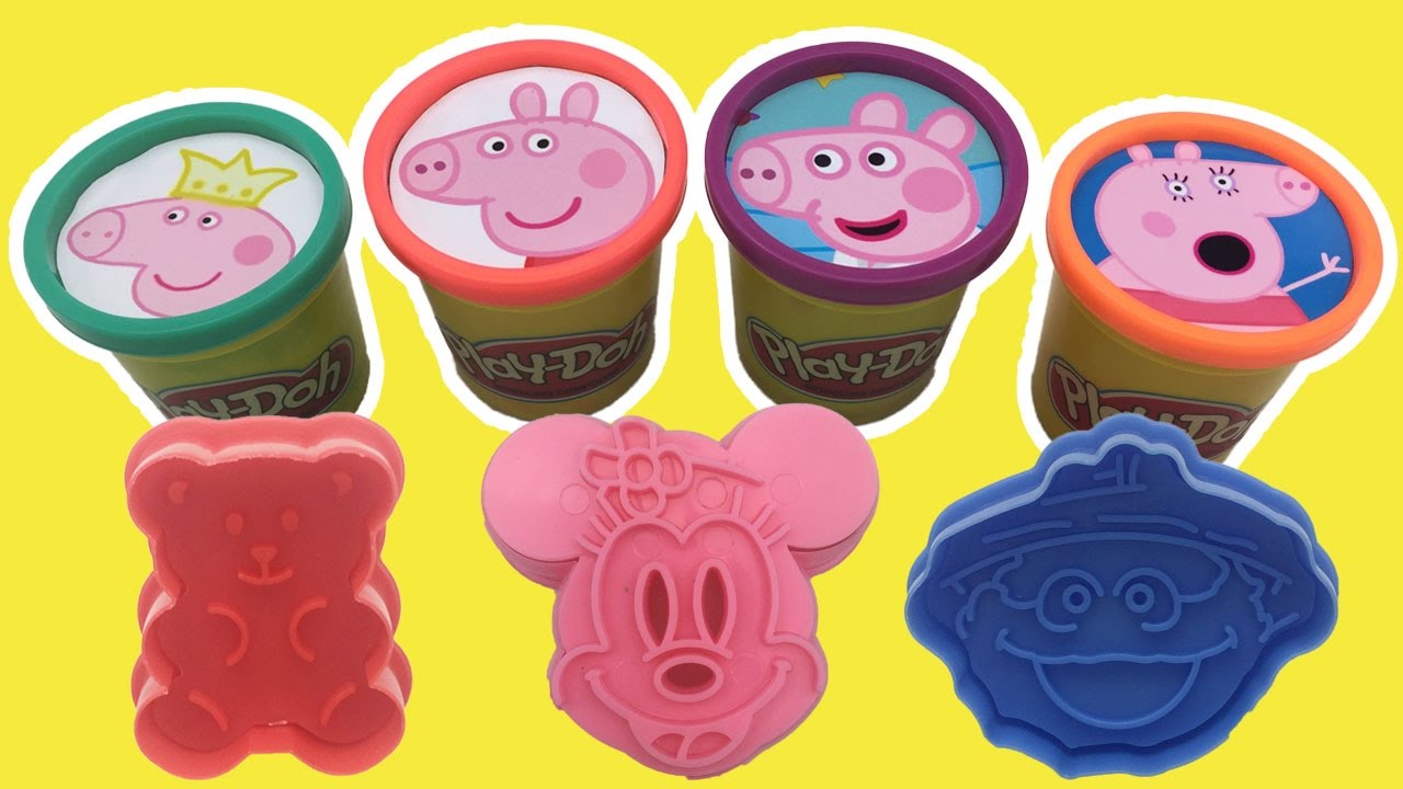 Peppa Pig Stacking Cups Learn Colors w Play Doh Mickey Mouse Mold Fun ...