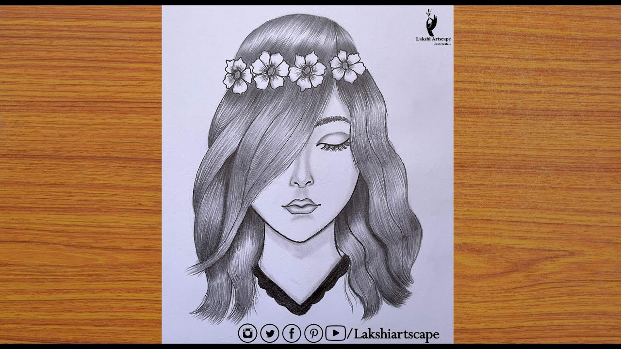 A girl with beautiful hair Pencil Sketch drawing | How to draw cute ...