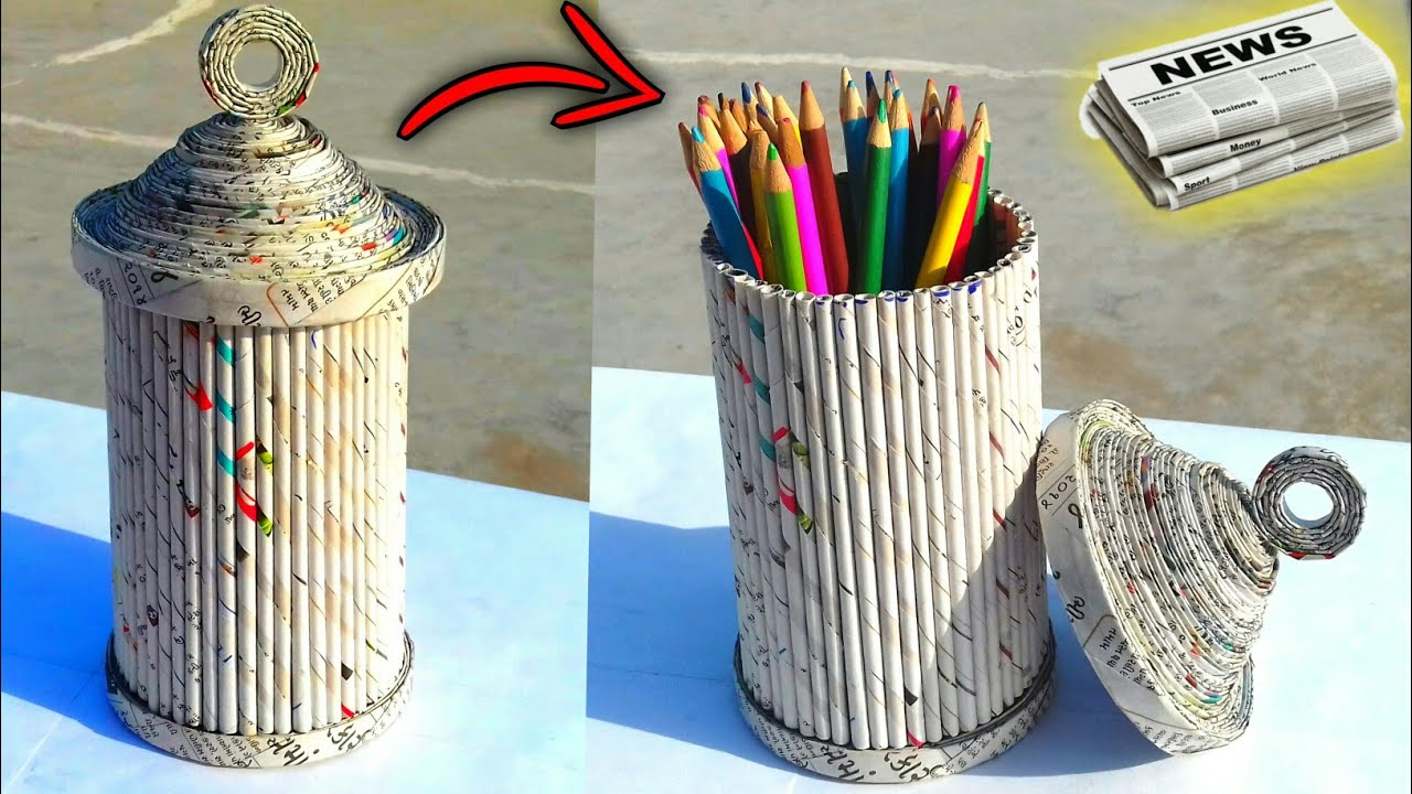 how to make newspaper jar , how to make newspaper box , newspaper craft ...
