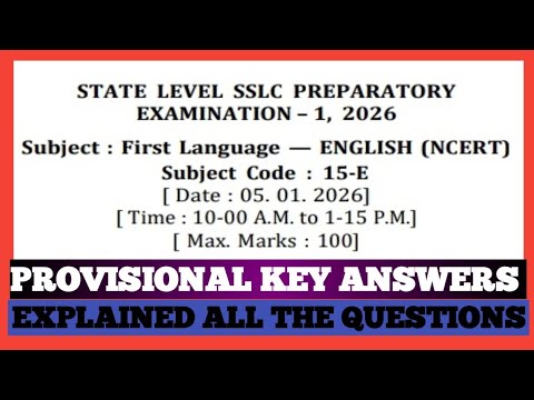 SSLC STATE LEVEL PREP. EXAM-1-2026 15-E QUESTION PAPER WITH PROVISIONAL ...