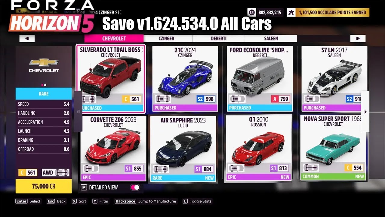 Forza Horizon 5 Save v1.624.534.0 All Cars - YouTube